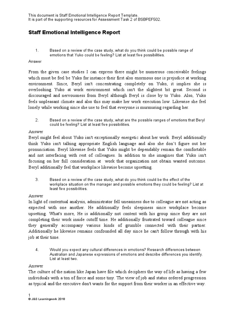 Staff Emotional Intelligence Report Template | Download Free PDF ...