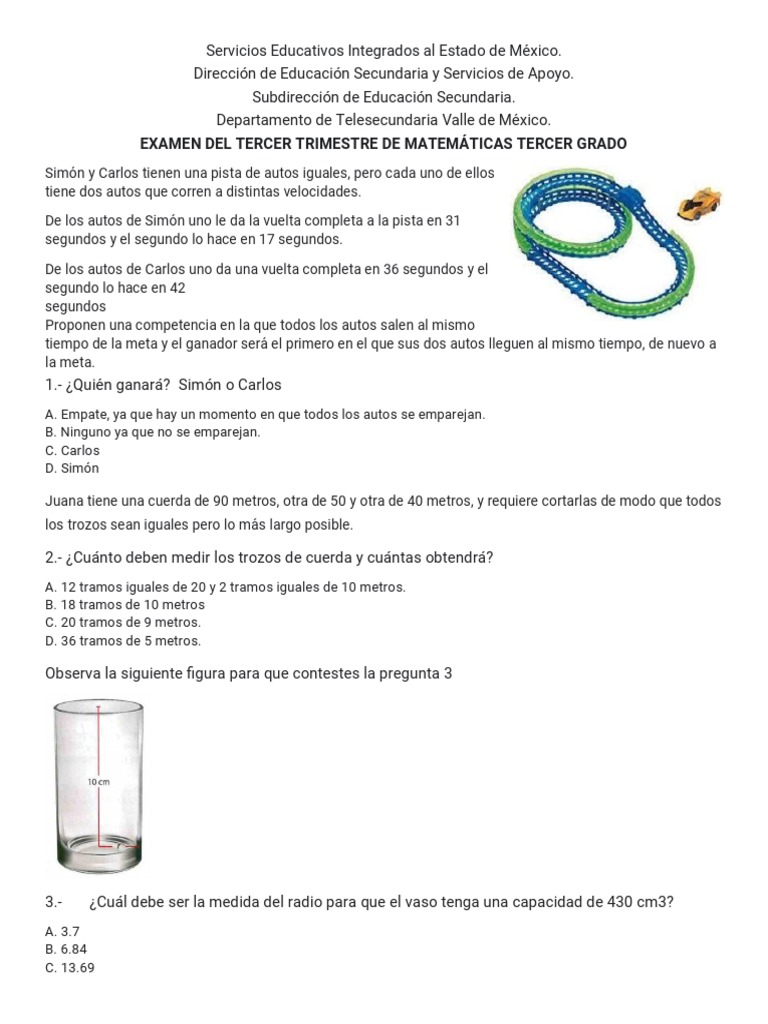 Examen Del Tercer Trimestre de Matemáticas Tercer Grado | PDF