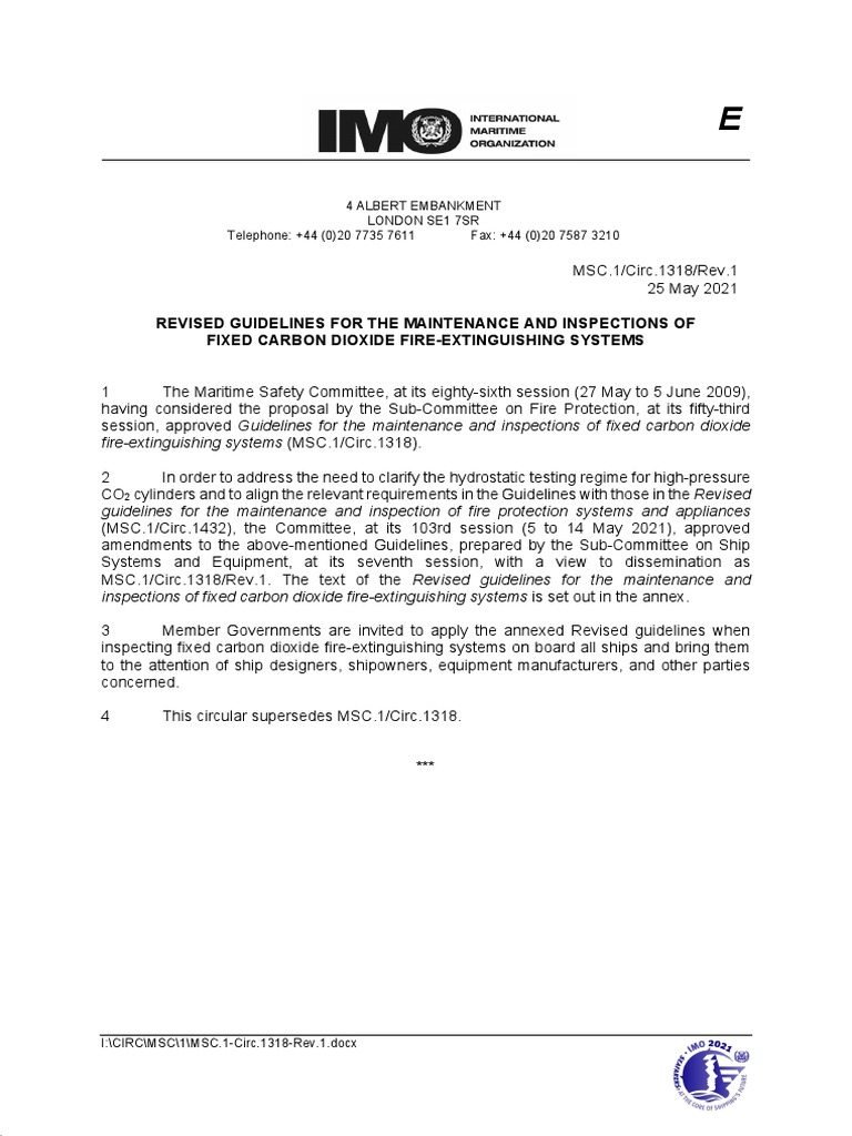 MSC.1-Circ.1318-Rev.1 - PDF (IMO Circular 1318 CO2 Maintenance) 4 | PDF | Valve | Safety