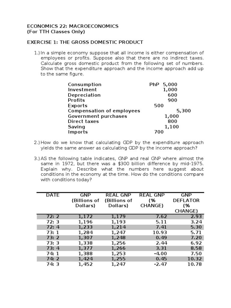 Exercise 1 - Gross Domestic Product | PDF | Gross Domestic Product | Money