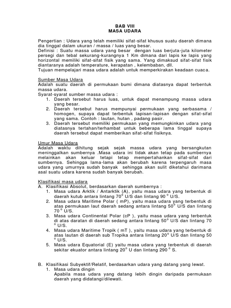Klasifikasi dan Sifat Massa Udara | PDF