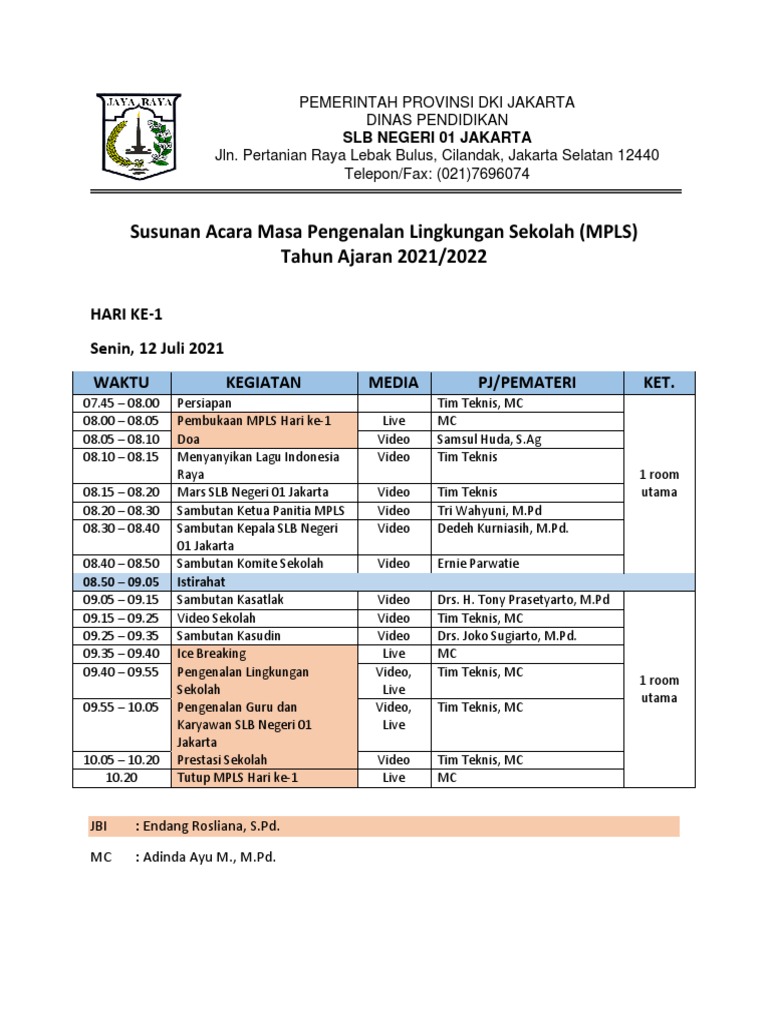 Susunan Acara MPLS 2021 (1) SLB | PDF