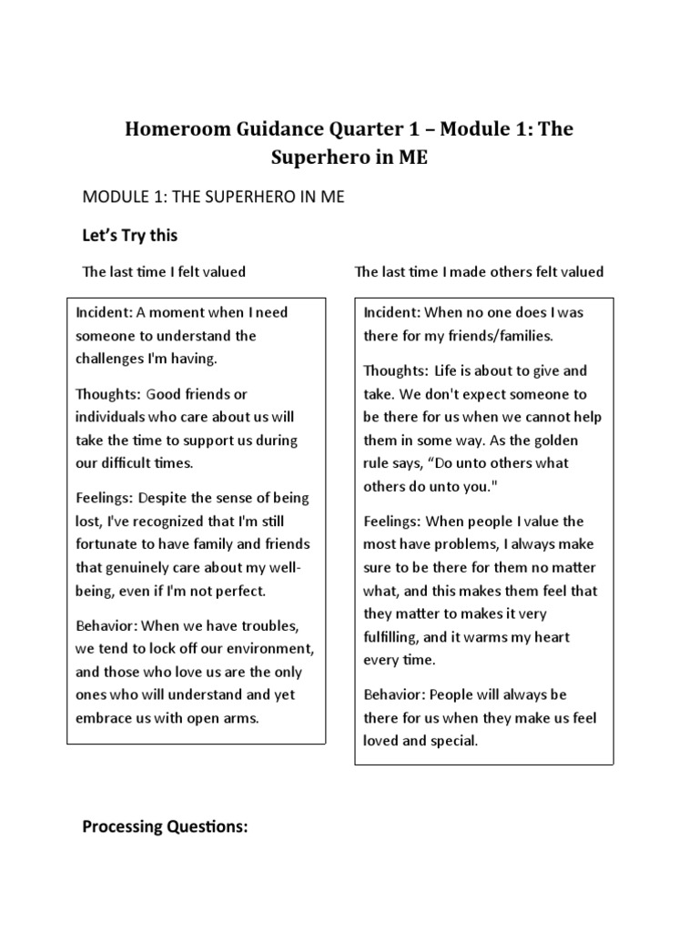 Homeroom Guidance Module 1 | PDF | Thought | Self Esteem