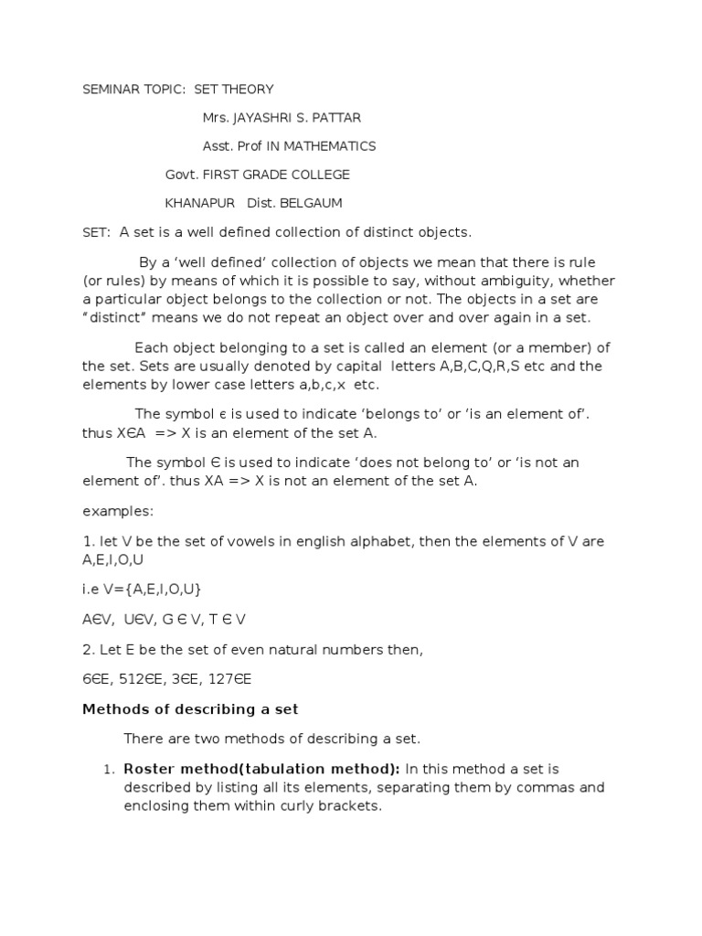 Seminar Topic | PDF | Set (Mathematics) | Numbers