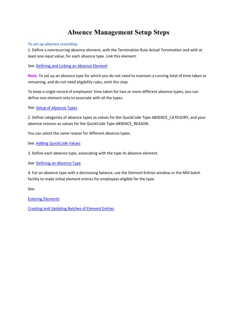 Absence Management Setup Steps | Download Free PDF | Accrual | Payroll