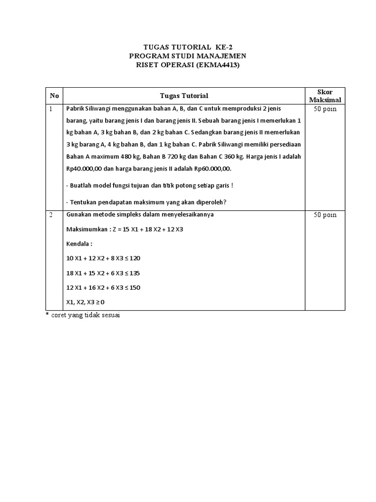 Tugas Tutorial 2 Riset Operasi | PDF