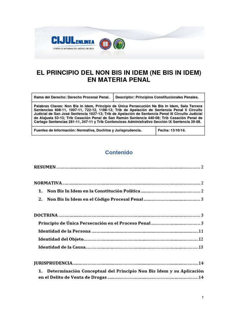 El Principio Del Non Bis in Idem (Ne Bis in Idem) en Materia Penal | PDF | Sentencia (ley ...