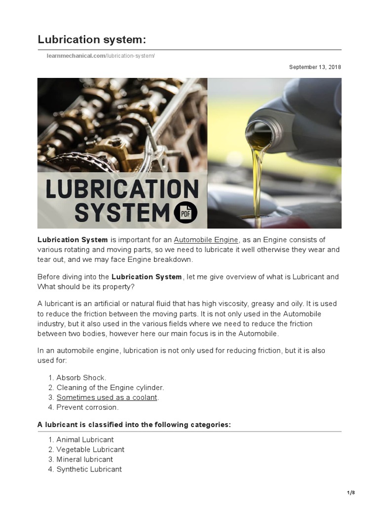 Types of Lubrication Systems Explained | PDF | Lubricant | Piston