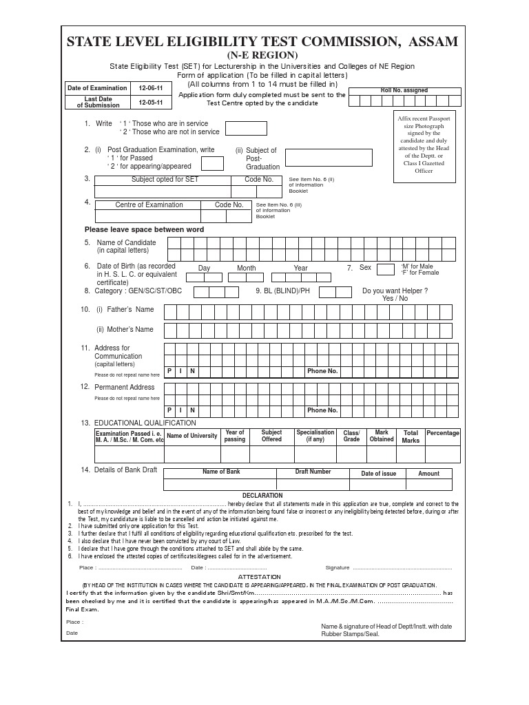 Form Of Application SLET PDF Test Assessment Qualifications