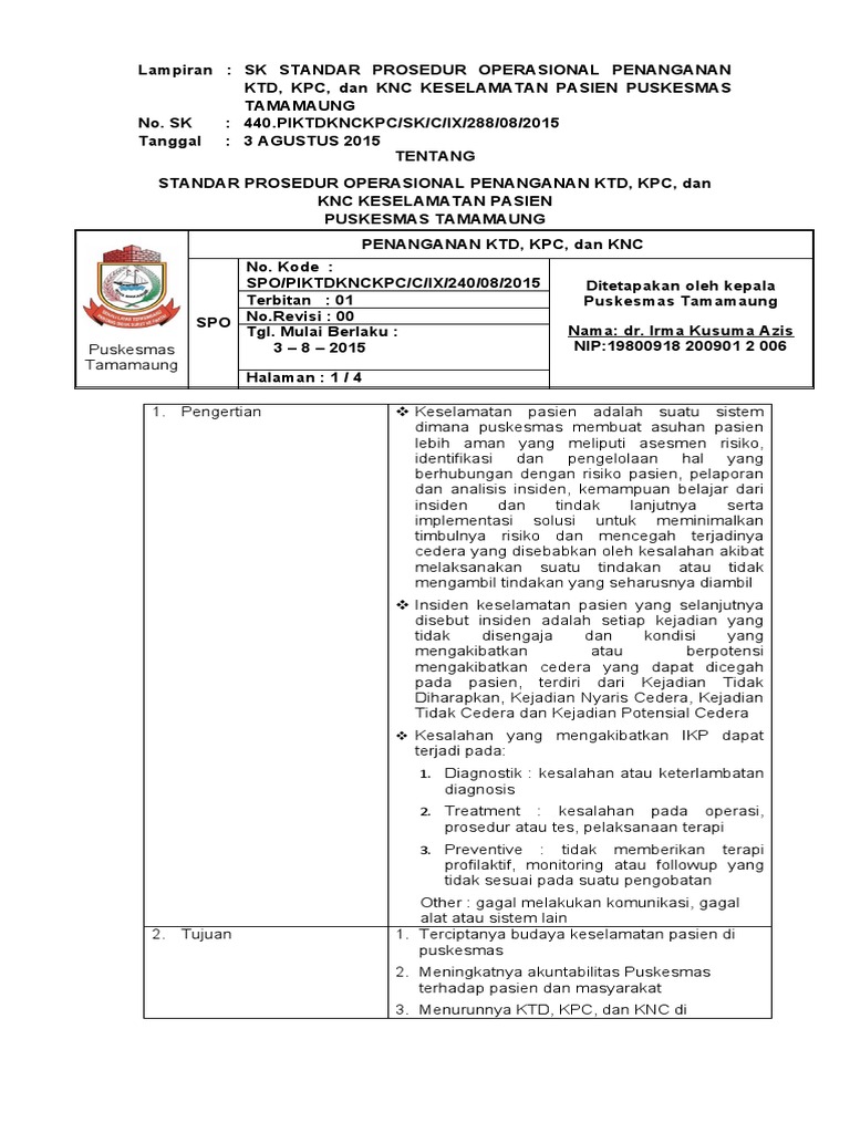 Sop Penanganan Insiden KTD KNC Dan KPC | PDF