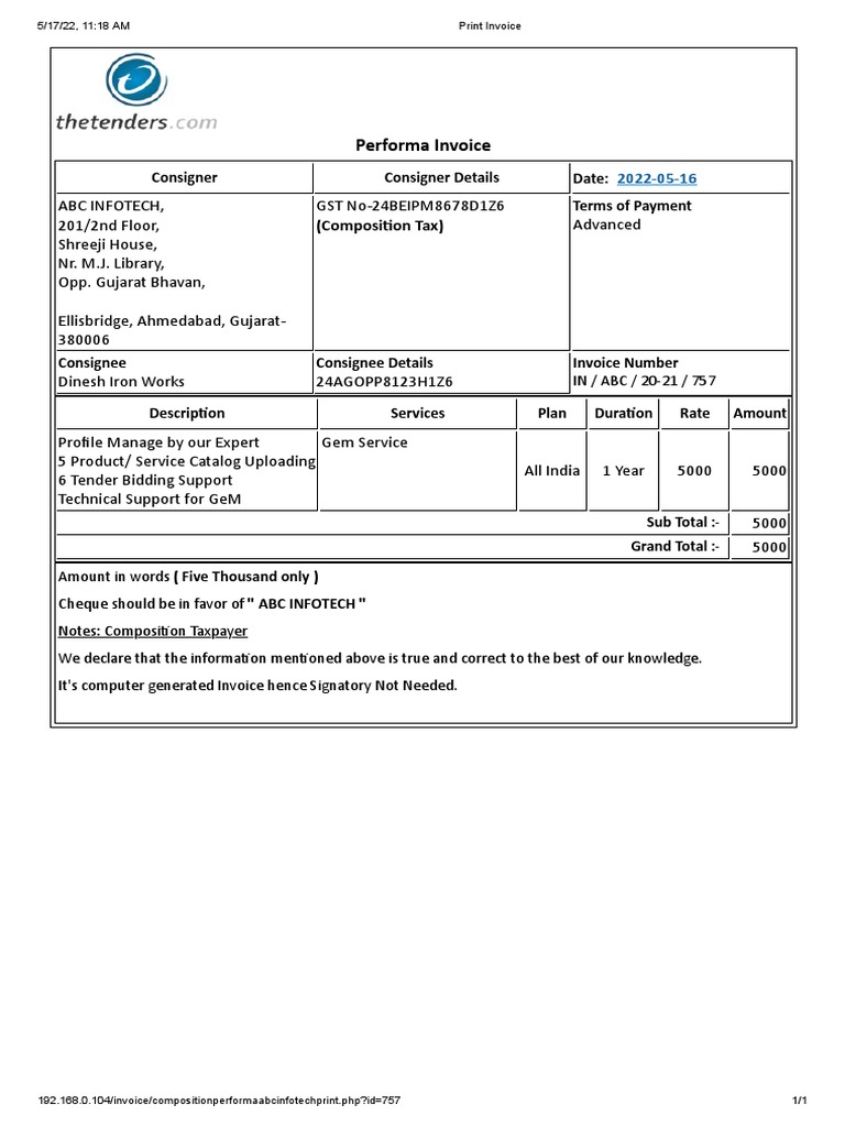 Dinesh Iron Works - Proforma Invoice | PDF