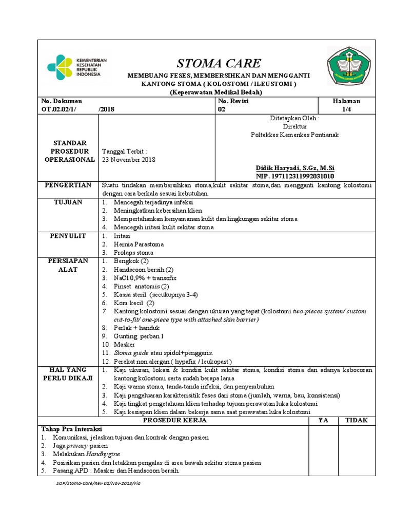 SOP PERAWATAN KOLOSTOMI-Rev01-23Nov2018-OSCEKMB1 20.30.40 | PDF