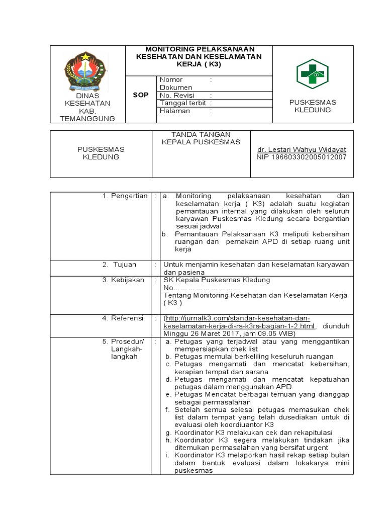Sop Monitoring k3 | PDF