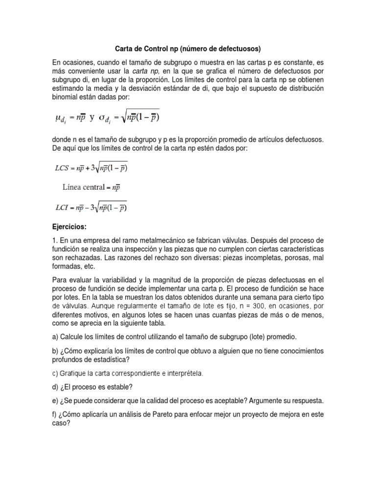 Carta de Control NP | PDF | Desviación Estándar