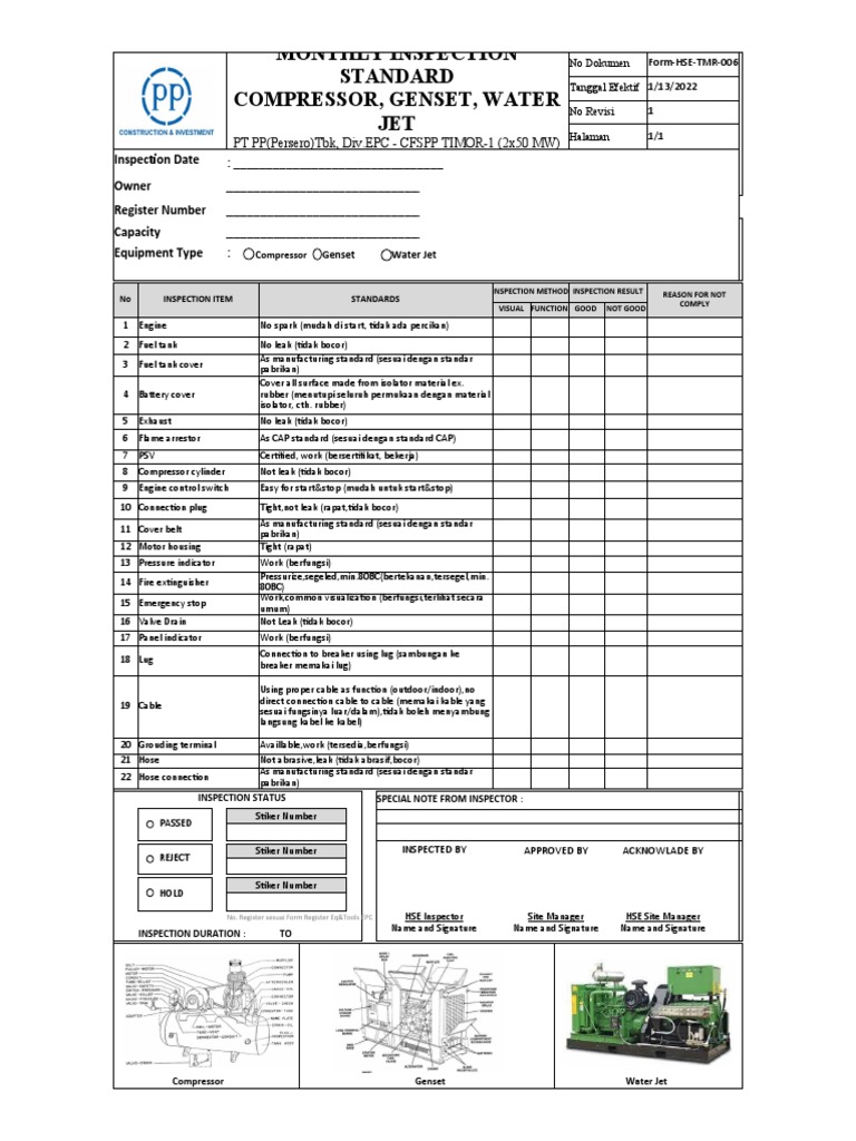 Form-HSE-TMR-006 Compressor, Genzet, Water Jet Inspection | PDF | Leak ...