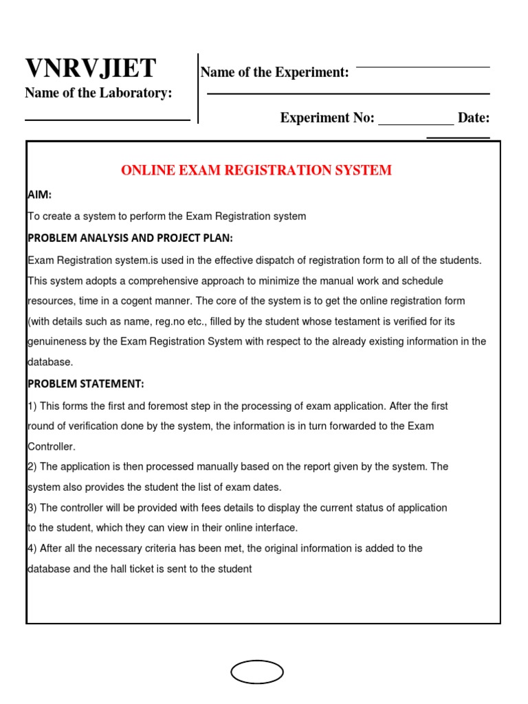 Vnrvjiet: Name of The Experiment: Name of The Laboratory: Experiment No: Date | PDF | Unified ...