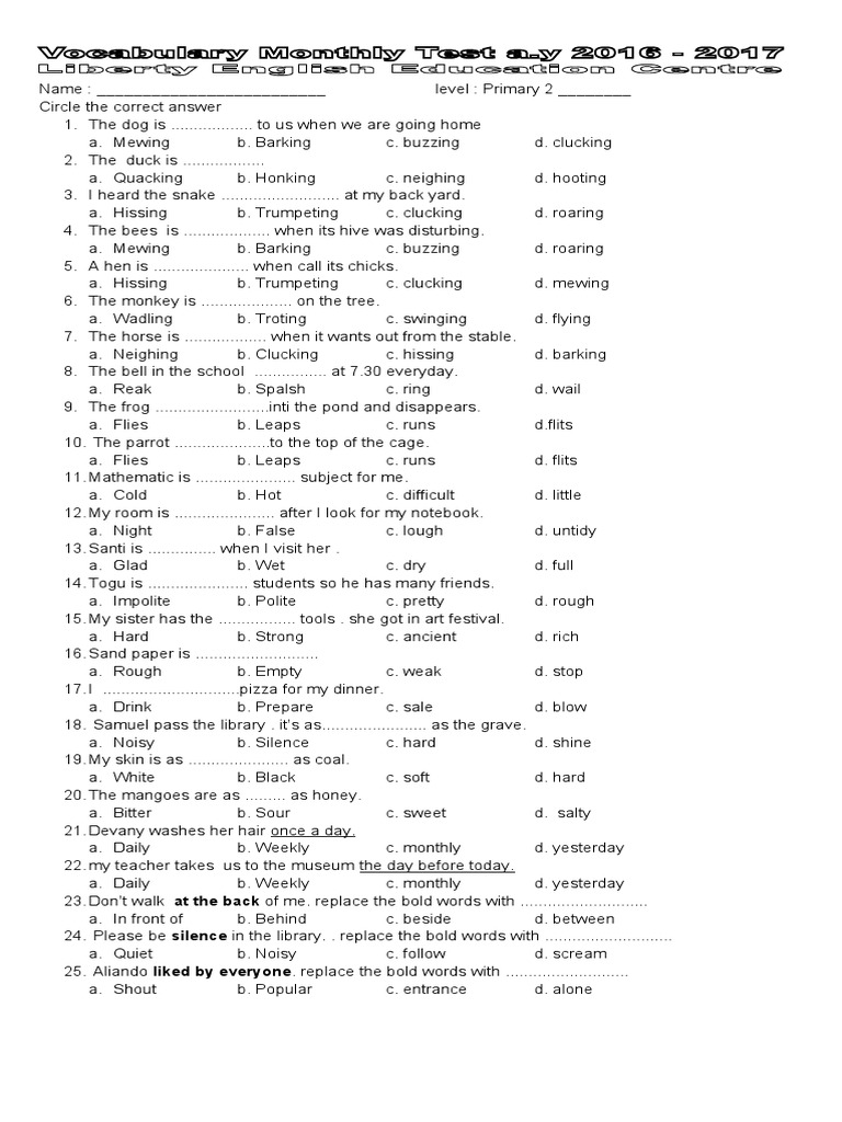 Vocabulary Monthly Test Worksheet Templates Layouts - 97675 | PDF | Bees