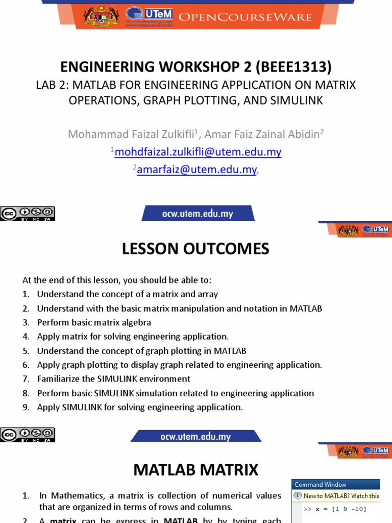 Engineering Workshop 2 (Beee1313) | PDF | Matrix (Mathematics) | Matlab