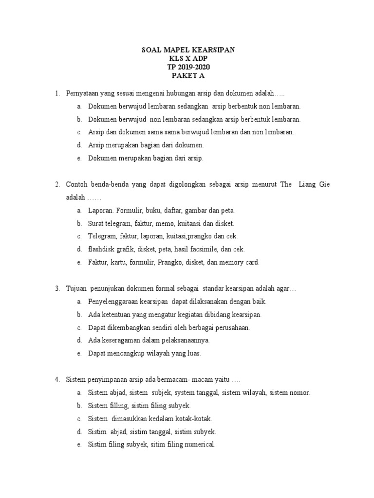 SOAL MAPEL KEARSIPAN | PDF