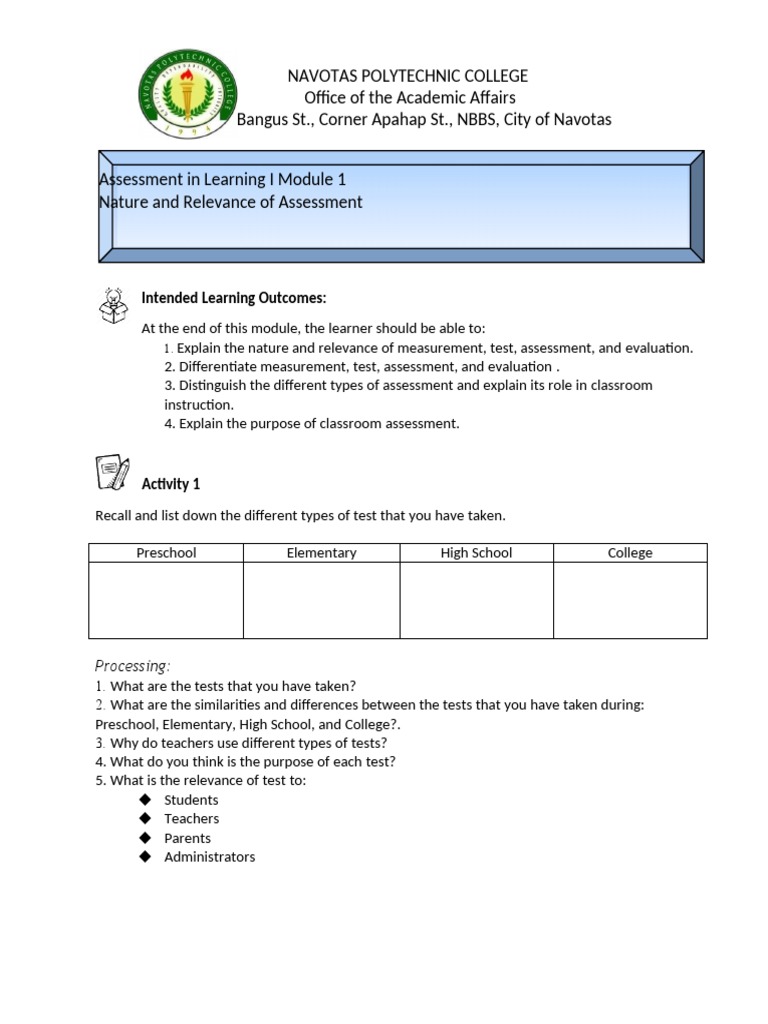 Assessment in Learning | PDF