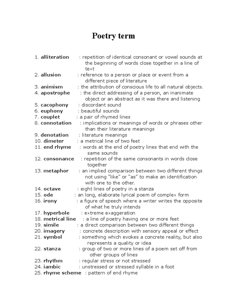 Essential Poetry Terms Explained | PDF