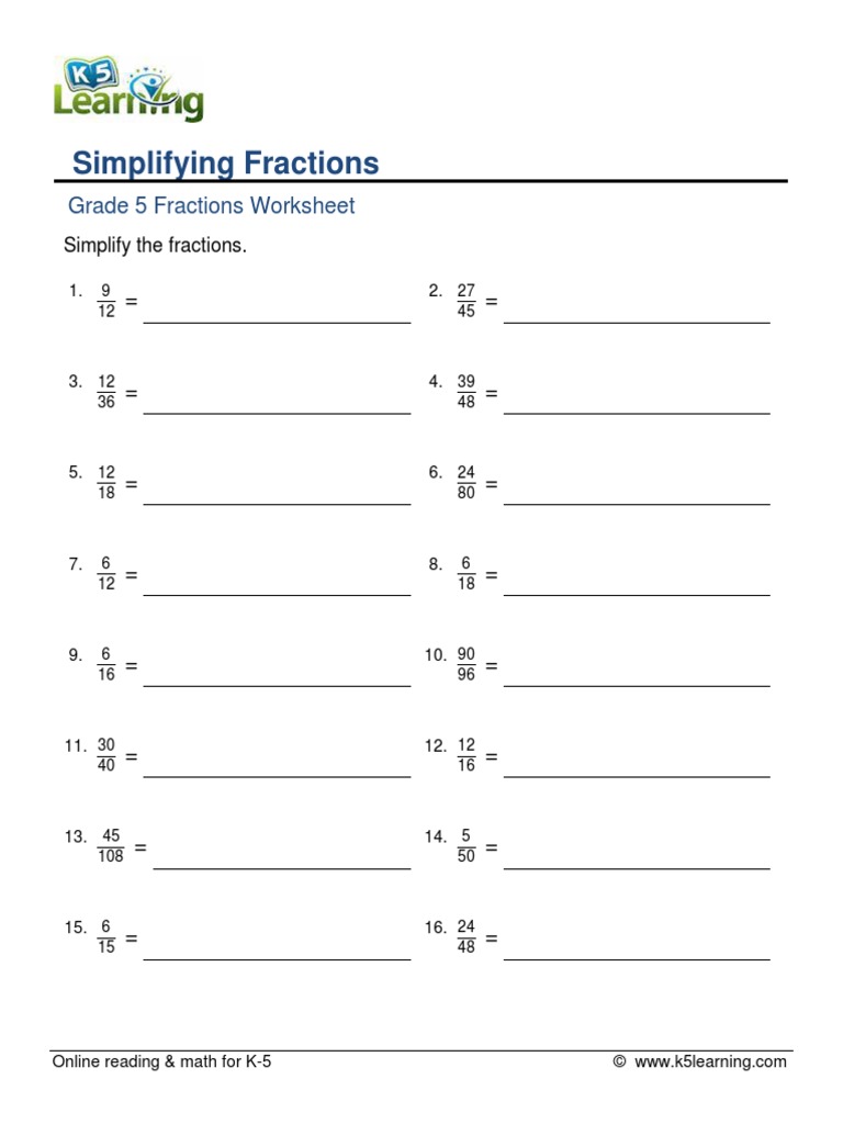 Grade 5 Simplifying Fractions | PDF