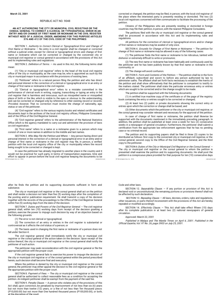 Republic Act No. 9048: CD Technologies Asia, Inc. 2016 CD Technologies ...