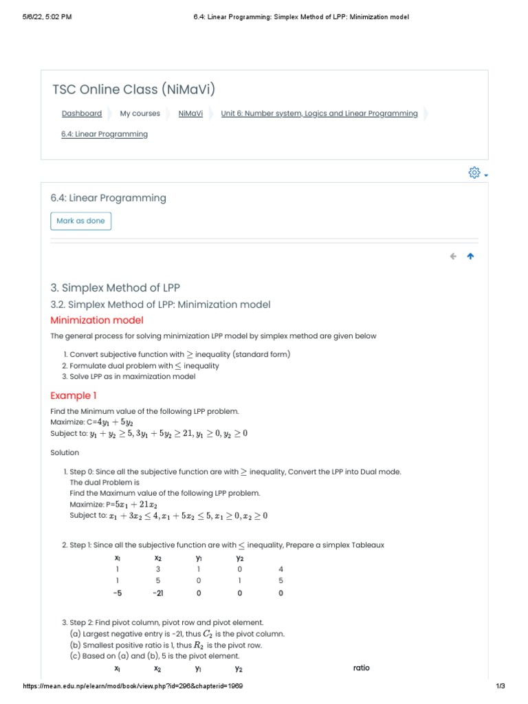 6.4 - Linear Programming - Simplex Method of LPP - Minimization Model ...