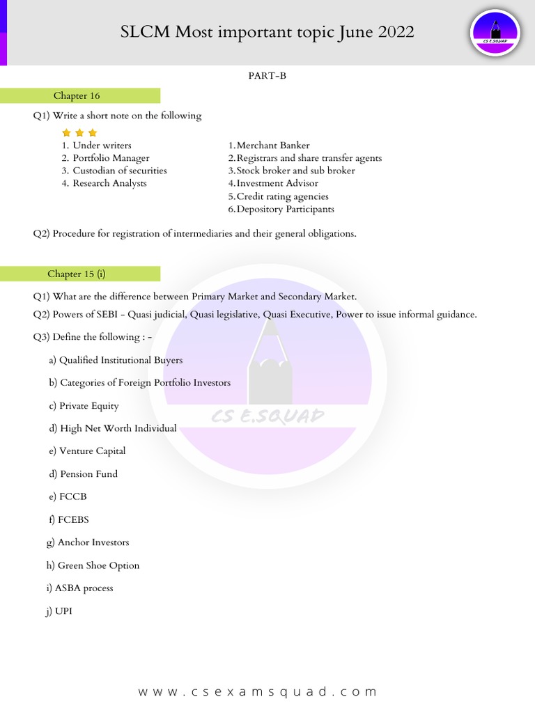 SLCM Most Important Topics 2022 | PDF | Stocks | Stock Exchange