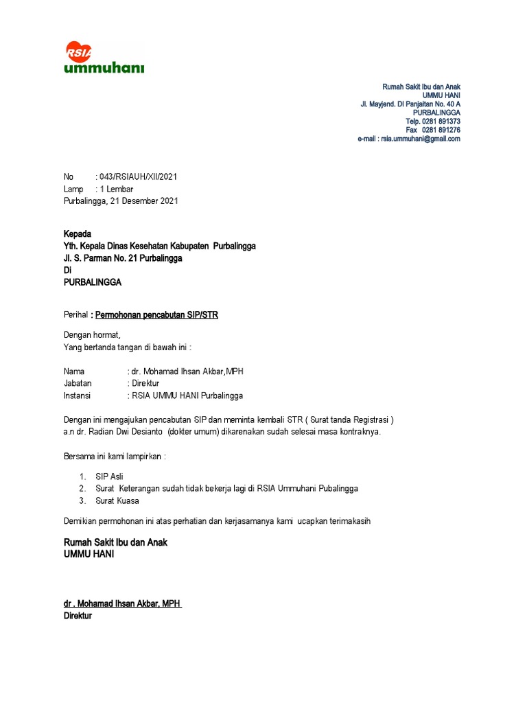 Permohonan Pencabutan SIP DR Radian | PDF