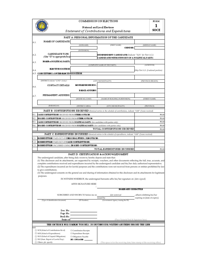 SOCE Form for Election Candidates | PDF | Notary Public | Government