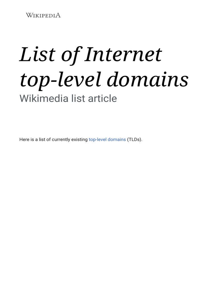 List of Internet Top-Level Domains - Simple English Wikipedia, The Free ...