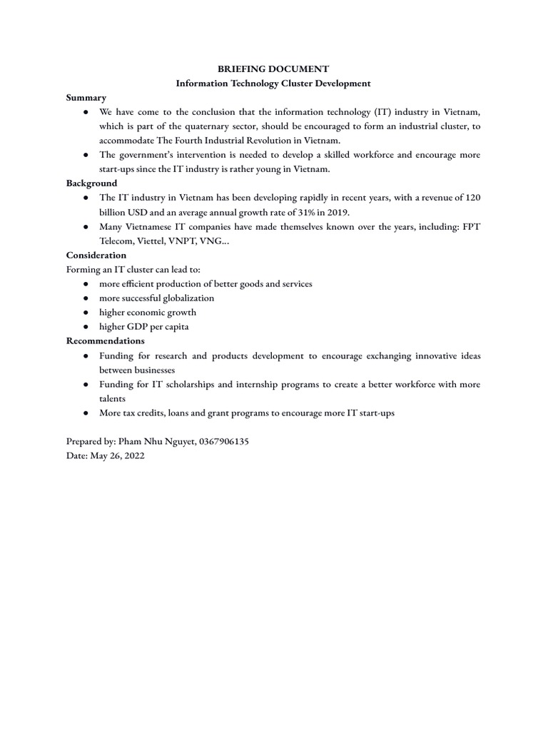 Briefing Document Information Technology Cluster Development | PDF ...