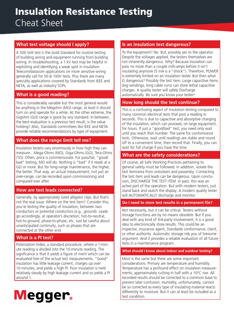 Insulation Resistance Cheat Sheet | PDF | Capacitor | Insulator ...