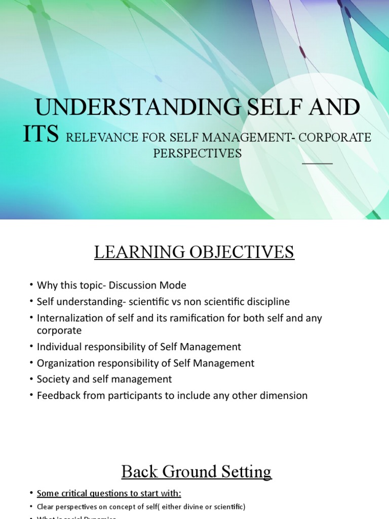 Understanding Self and Its Relevance For Self Management - (Autosaved ...