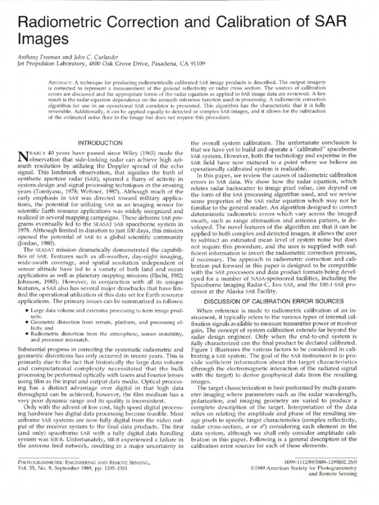Radiometric Correction and Calibration of SAR Images | PDF | Signal To ...