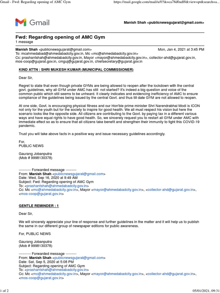 Regarding opening of AMC Gym | PDF