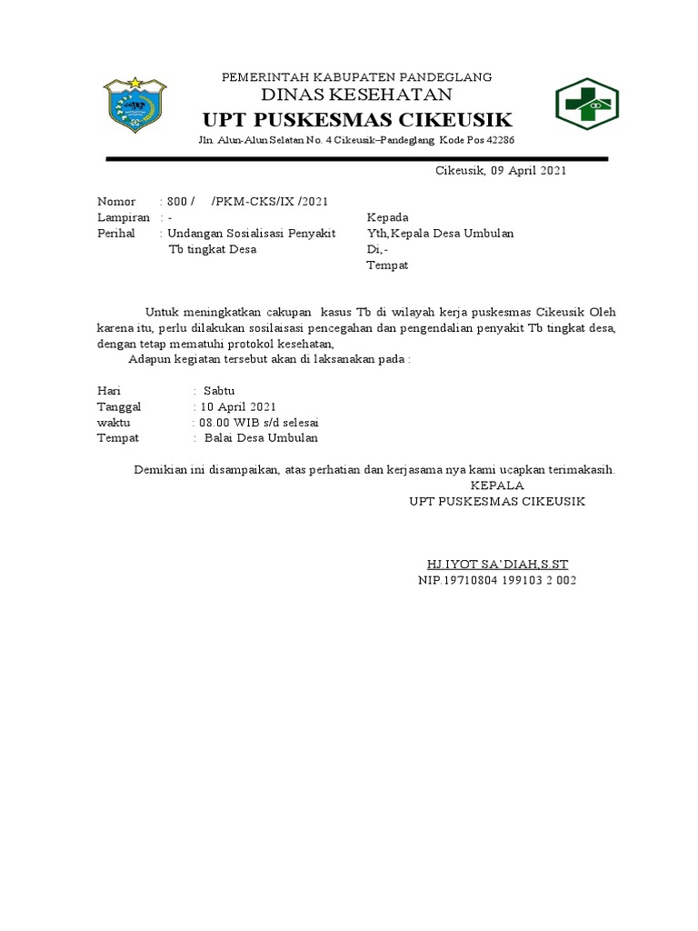 Surat Undangan Sosialisasi TB | PDF