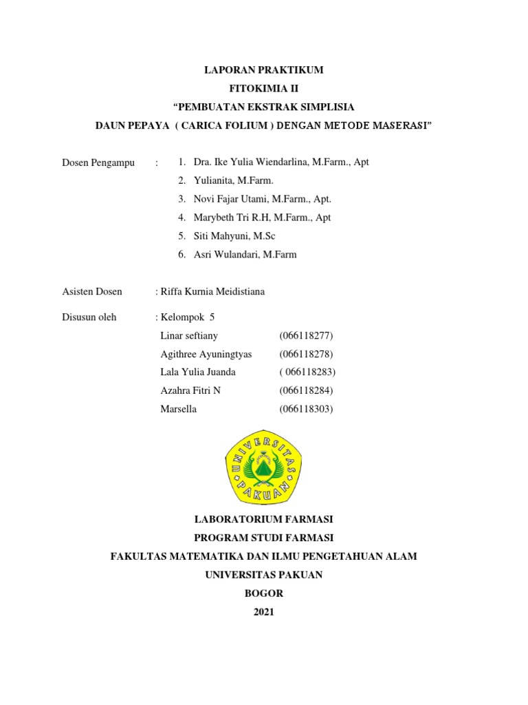 Kelompok 5 - Laporan Pembuatan Ekstrak Daun Pepaya - Metode Maserasi | PDF