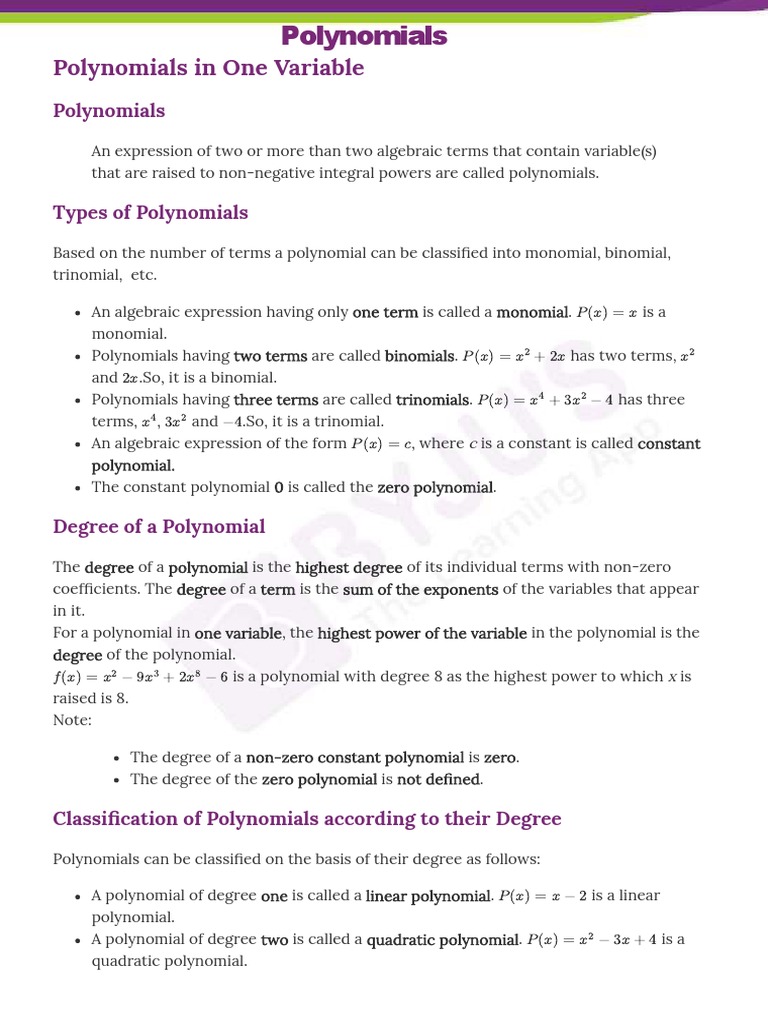 Polynomials Class 9 | PDF | Polynomial | Factorization