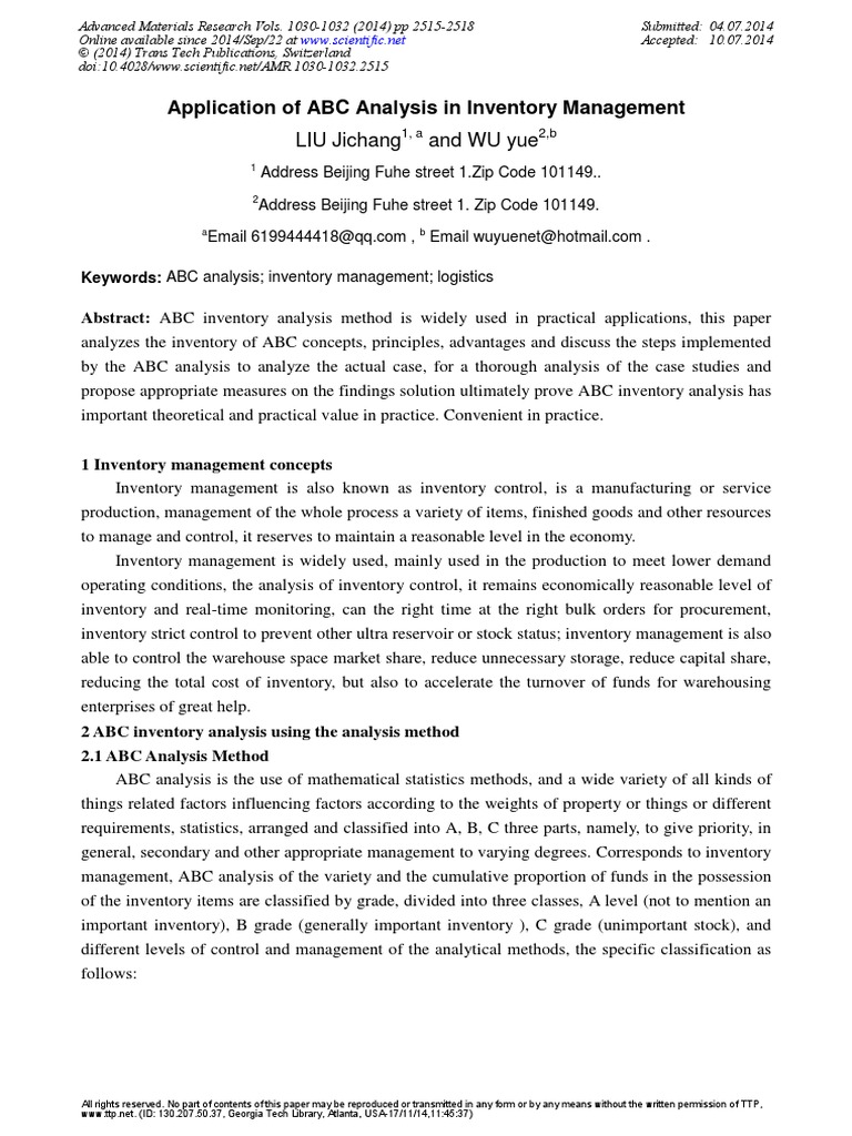 Case Study On Application of ABC Analysis in Inventory Management | PDF ...