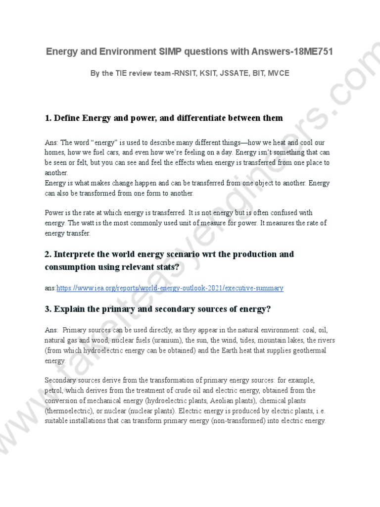 1 - Updated - Energy and Environment SIMP Questions With Answers ...