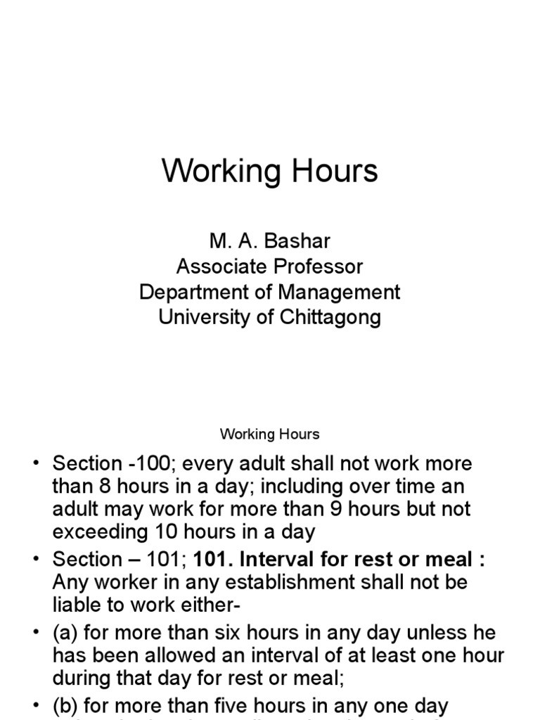 Working Hours: M. A. Bashar Associate Professor Department of ...