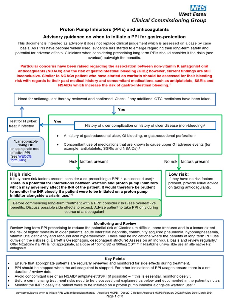 PPI Advisory Guidance On When To Initiate With Anticoagulant For Gastro ...