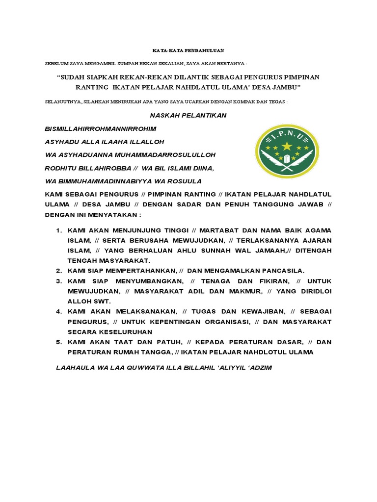 Teks Pelantikan Ranting Ipnu Ippnu | PDF