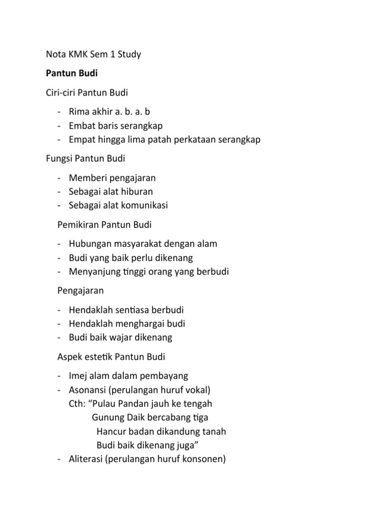 Nota KMK Sem 1 Study | PDF | Puisi