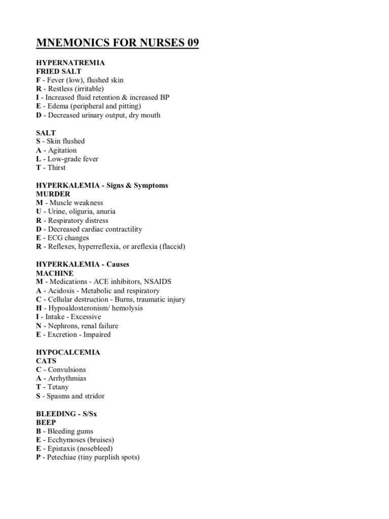 Nursing Mnemonics | PDF | Anatomical Terms Of Motion | Shock (Circulatory)