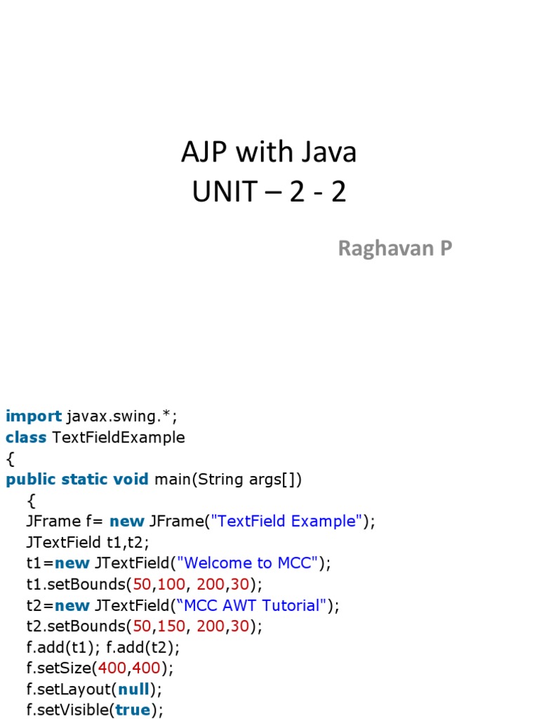 AJP With Java UNIT - 2 - 2: Raghavan P | PDF | Object Oriented Programming | Software Development