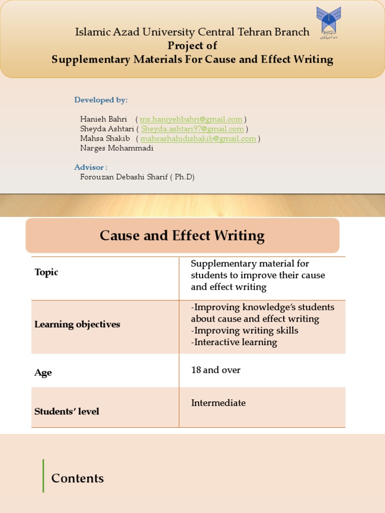 Supplementary Material For Cause and Effect Writing | PDF | Mars | Essays