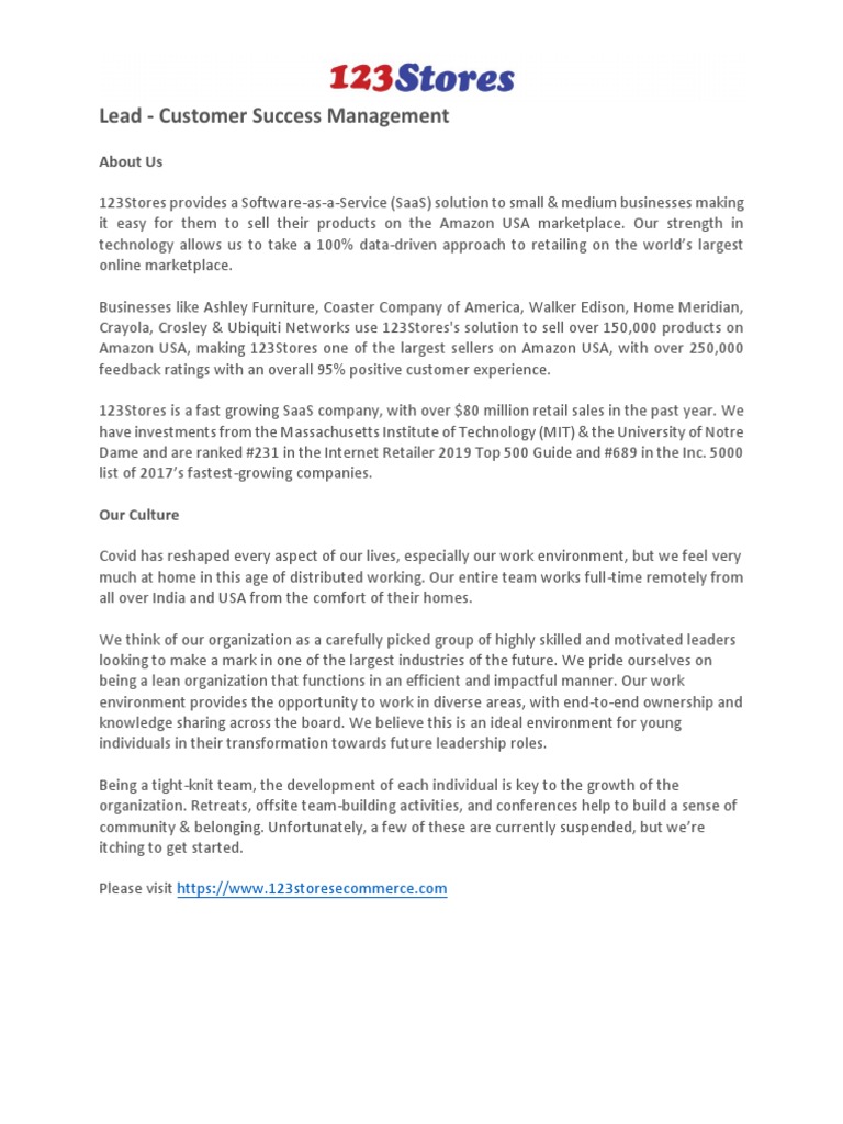 123stores - Lead - Customer Success Management | PDF | Brand ...